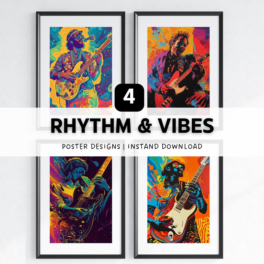 4 Modern Posters, Rhythm and Vibes, Pop Art Wall Art, Trendy Wall Art ...