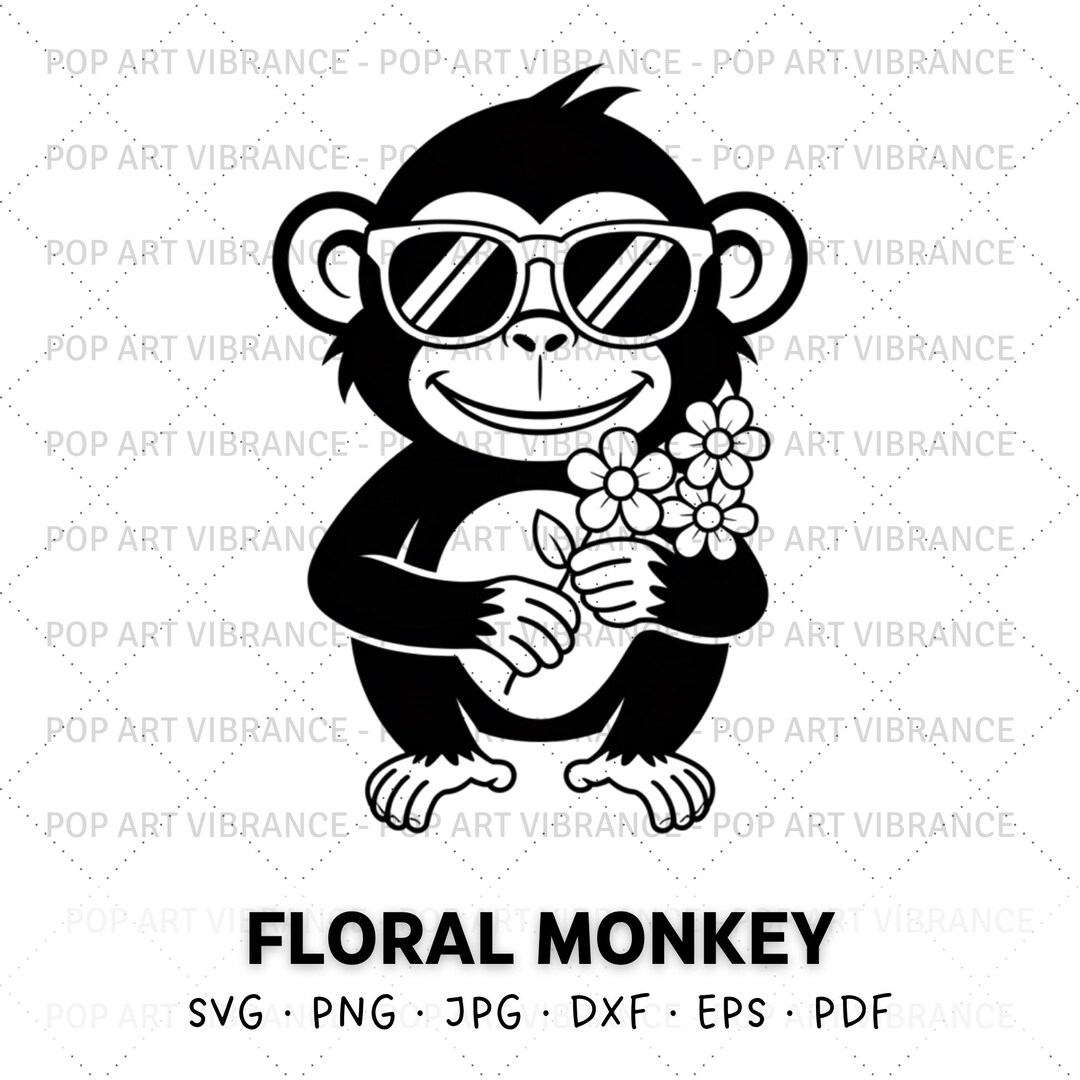Monkey With Flowers SVG PNG, Silhouette, Clipart, Vector Image, SVG ...