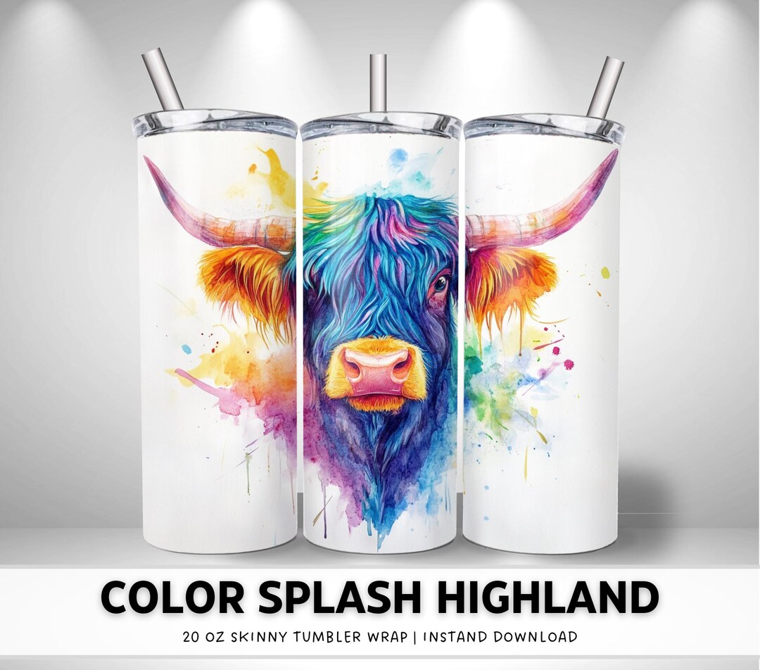 Tumbler Design, PNG, Color Splash Highland, Clipart, Mug, Tumbler, Gift ...