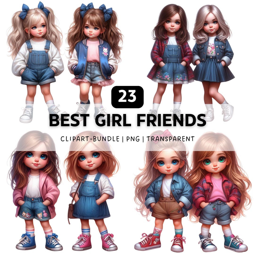 23 Best Girl Friends PNG, Friends Clipart, Whimsical Clipart, Chibi ...