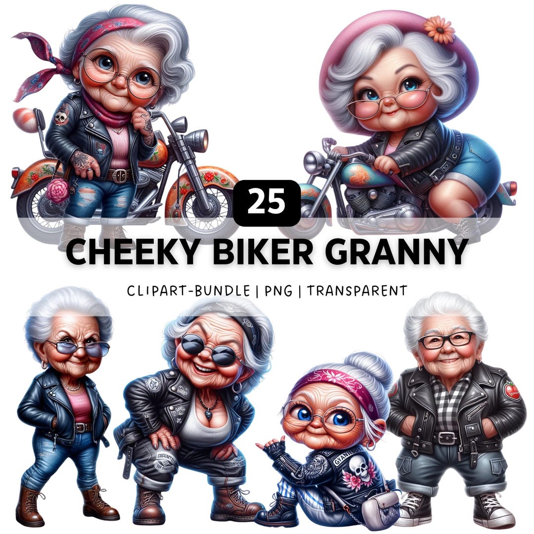 25 Cheeky Biker Granny PNG - Funny Grandma PNG Bundle, Quirky Grandma ...