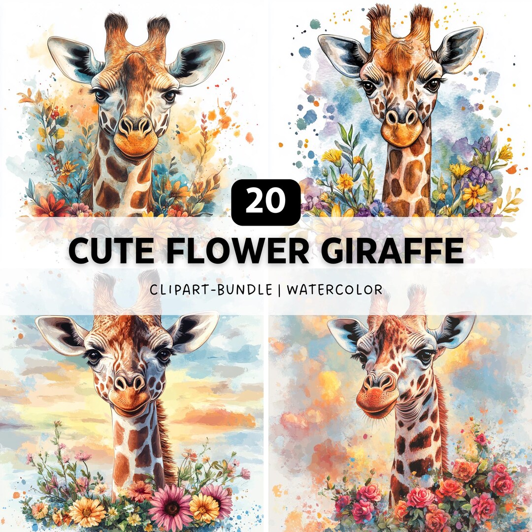 20 Cute Flower Giraffe PNG, Giraffe Clipart, Animal Clipart, Watercolor ...