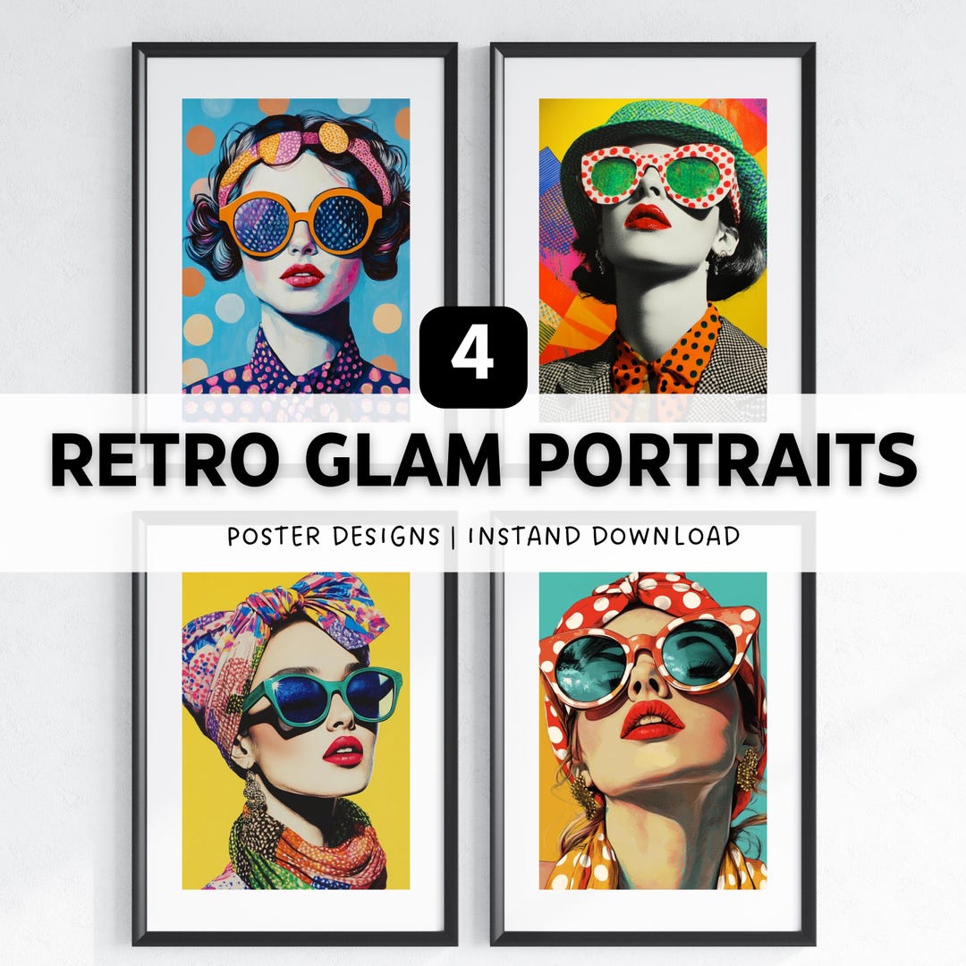 4 Modern Posters, Retro Glam, Pop Art Wall Art, Trendy Wall Art ...