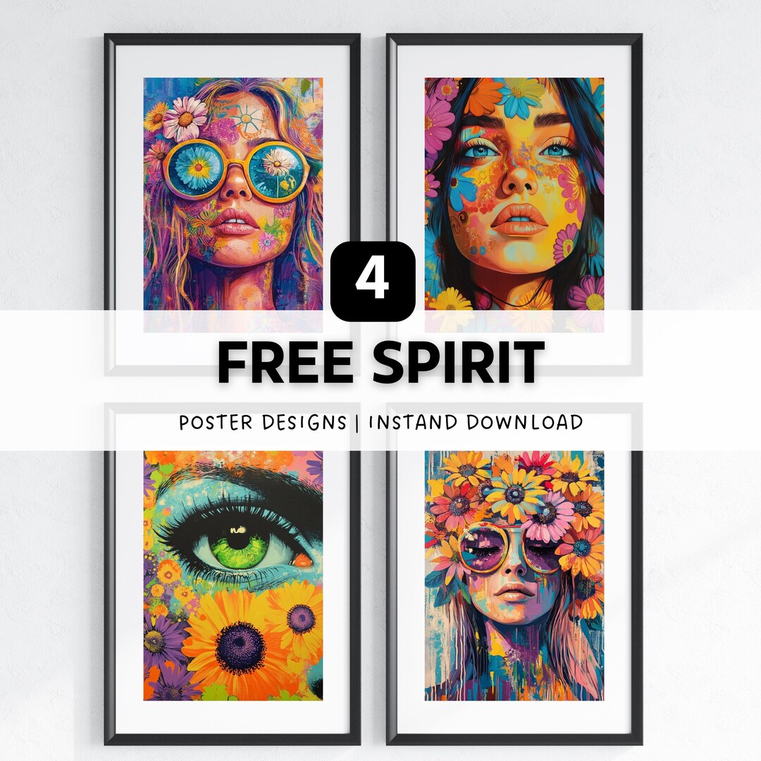 4 Poster Designs, Free Spirit, Pop Art, Wandkunst, Wanddekoration ...