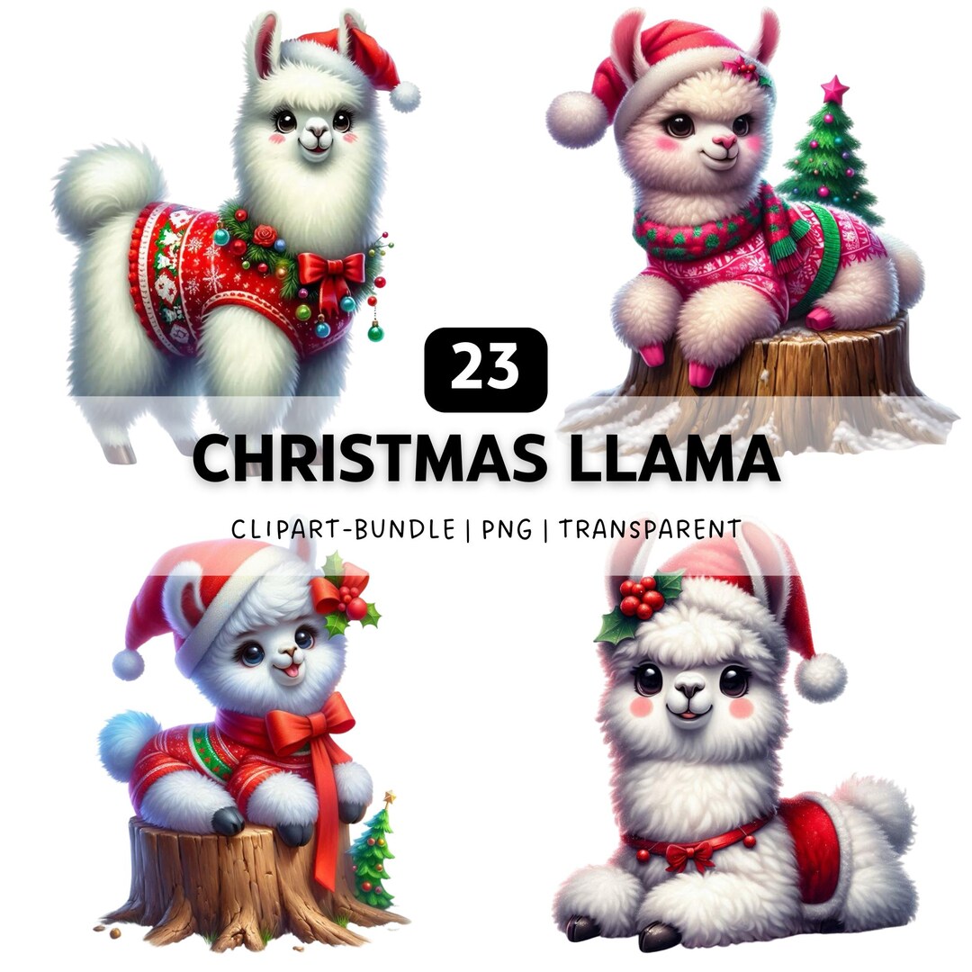 20 Funny Christmas Llama PNG – Cute Animal Christmas Clipart Bundle ...