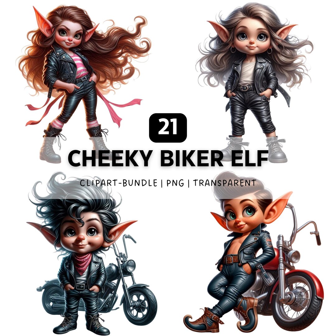 21 Cheeky Biker Elf Clipart Bundle – Fantasy PNG, Elf Clipart ...