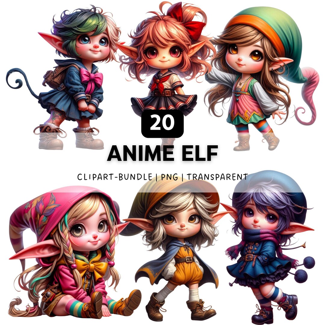 20 imagens PNG de elfos de anime, um pacote de cliparts fofos e ...