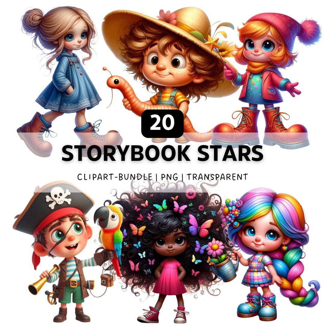 20 Storybook Stars PNG, Whimsical Chibi Clipart Bundle for Sublimation ...