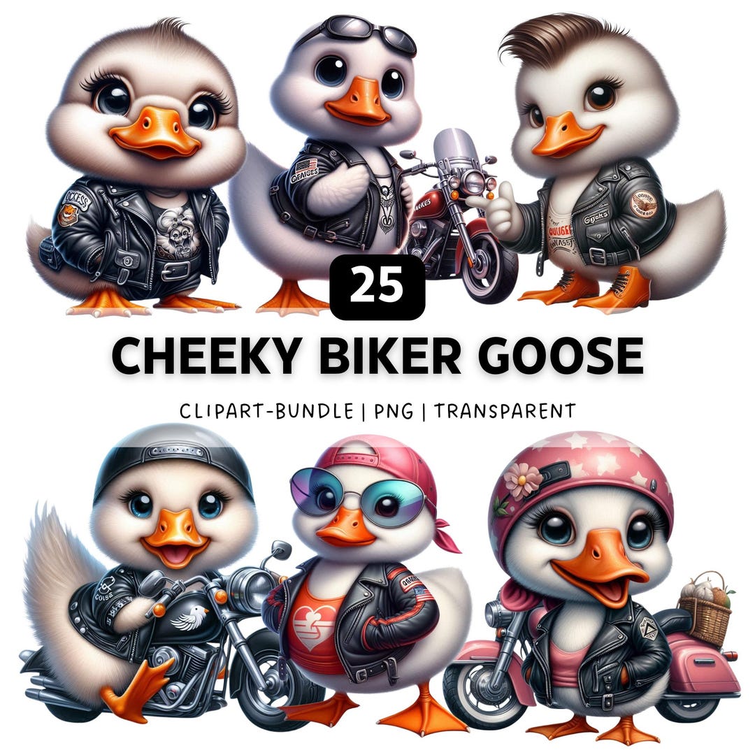 25 Cheeky Biker Goose PNG, Whimsical Funny Animals for Sublimation ...