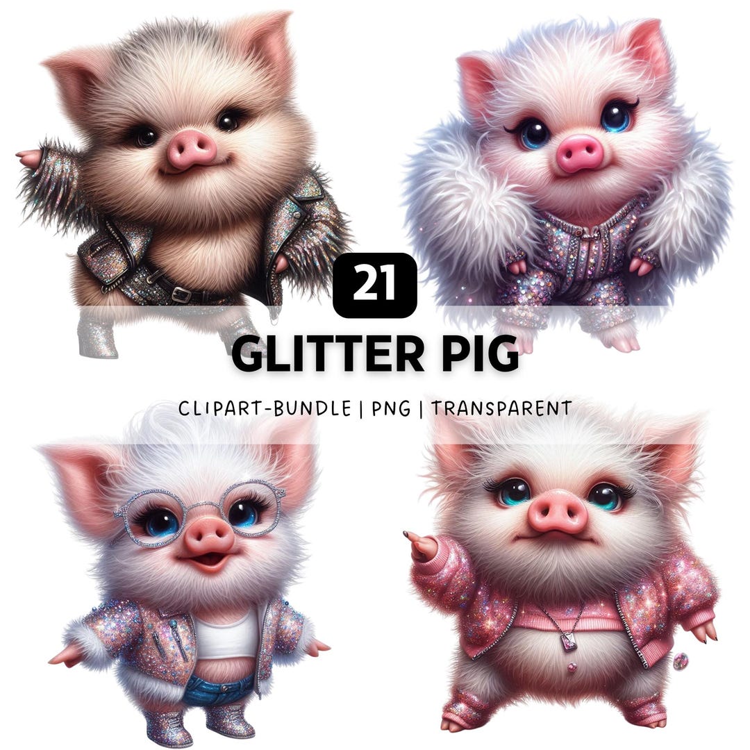 21 Glitter Pig PNG - Pig Clipart, Funny Animal Clipart Bundle ...