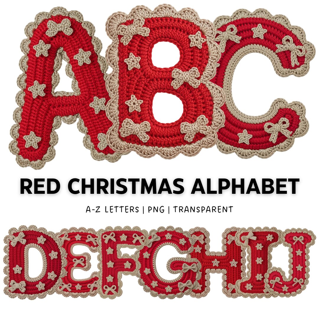26 Red Christmas Alphabet PNG – Crochet Style Christmas Letters Clipart ...