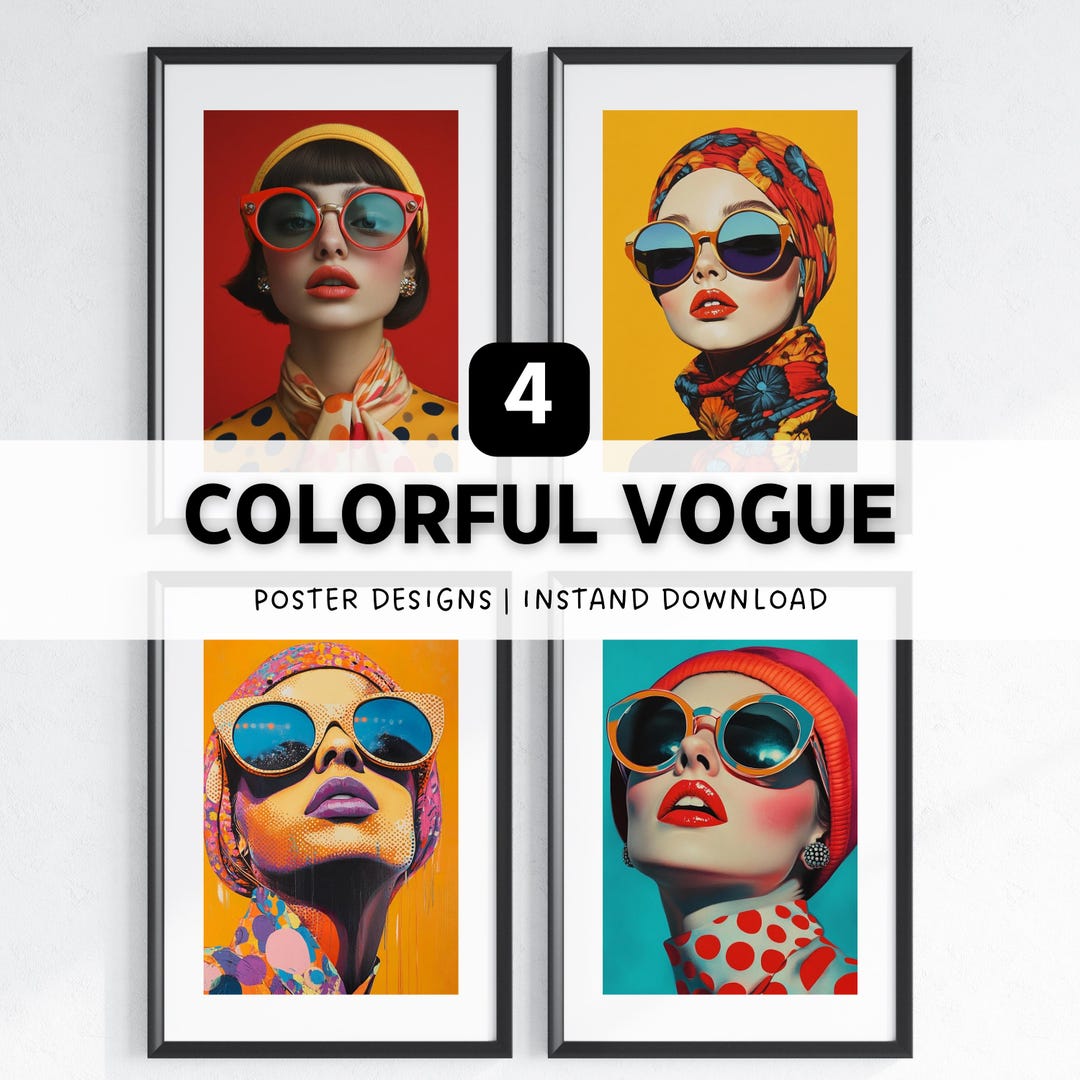 4 Modern Posters, Colorful Vogue, Pop Art Wall Art, Trendy Wall Art ...