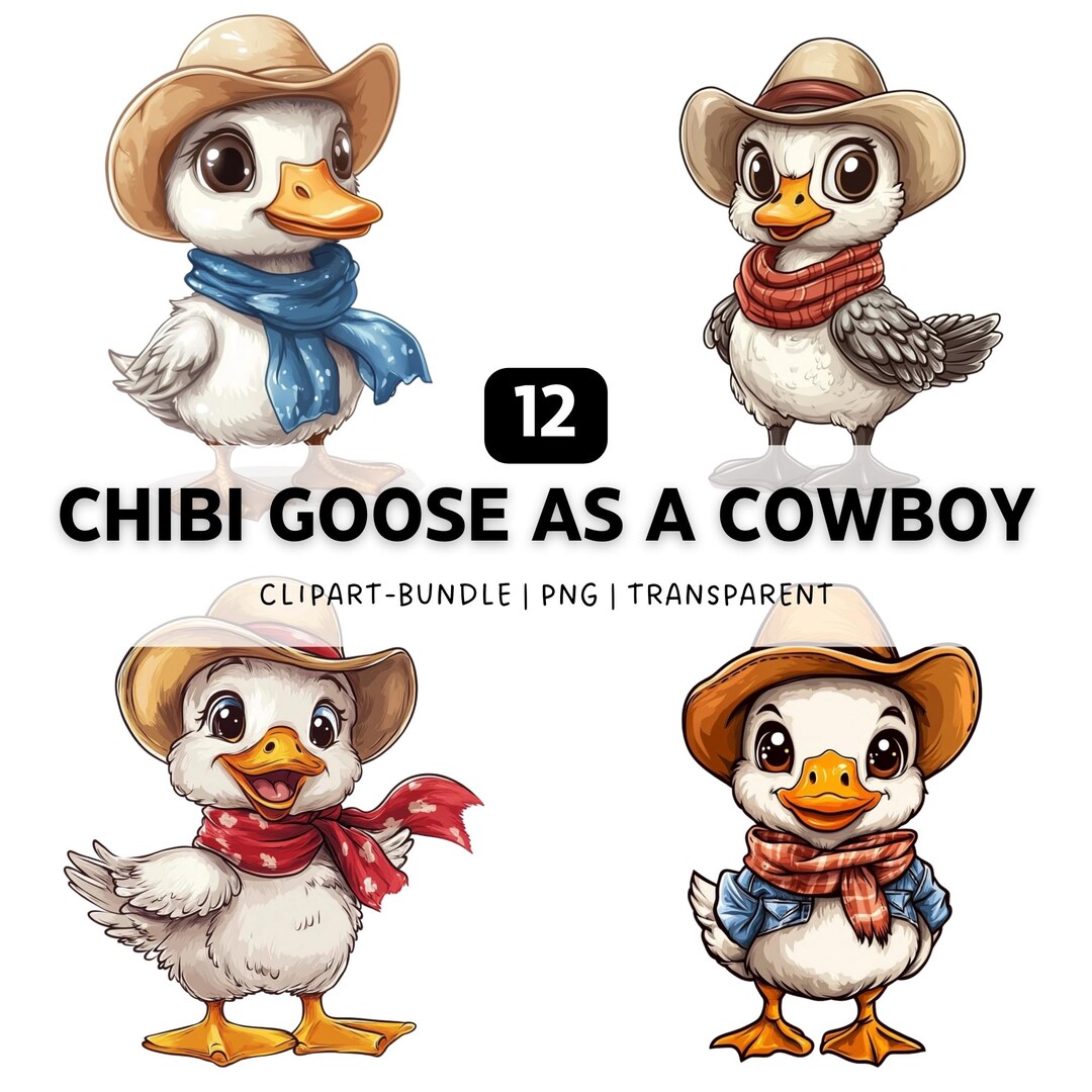 12 Chibi Goose as a Cowboy PNG, Goose Clipart, Animal PNG, Funny Animal ...