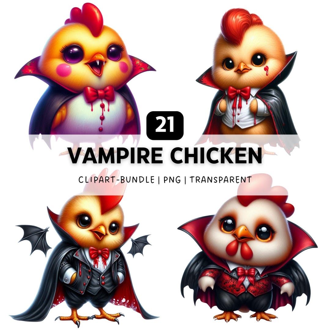 21 Vampire Chicken Clipart Bundle – Funny Halloween Animal PNG Bundle ...
