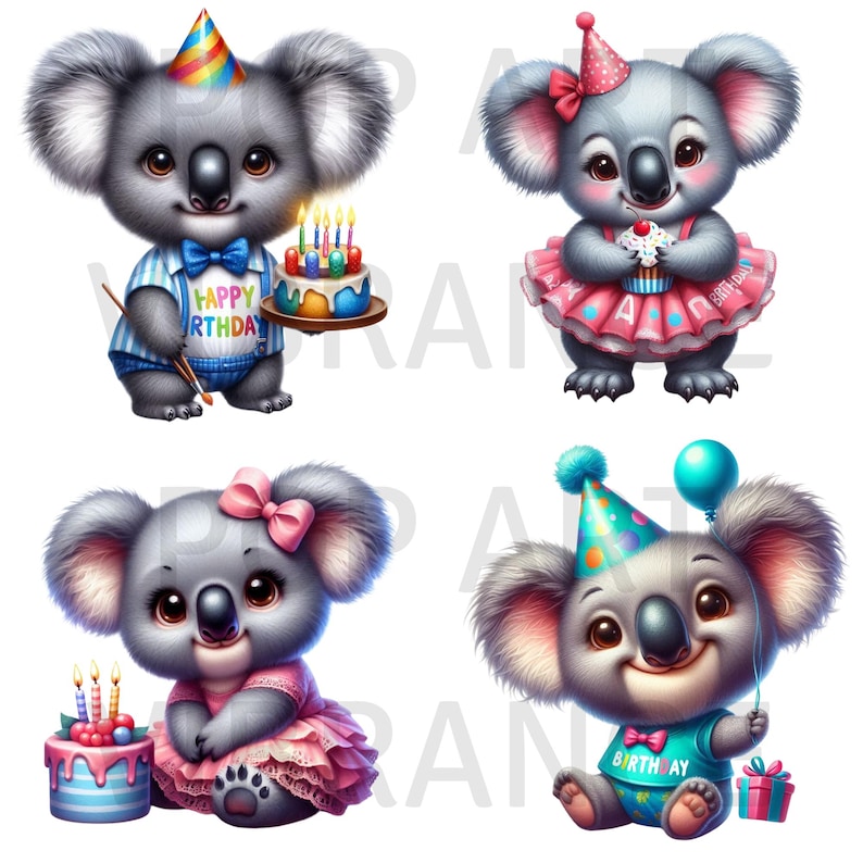 20 imagens PNG de coalas para aniversário, pacote de clipart de animais ...