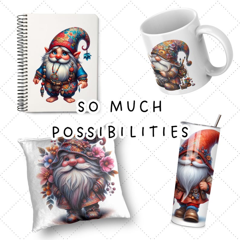 20 Gnomos Boho Fantásticos em PNG, Pacote de Clipart Divertido e ...