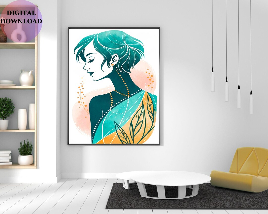 Minimalist Woman Art, Boho Femela Wall Print, Sophisticated Female ...
