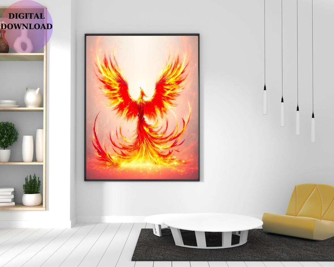 Phoenix Wall Art, Fiery Phoenix Art Print ,golden Phoenix Painting ...