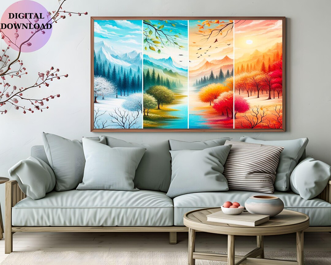 Four Seasons Wall Art Print, Seasonal Landscape Digital Art, Nature ...