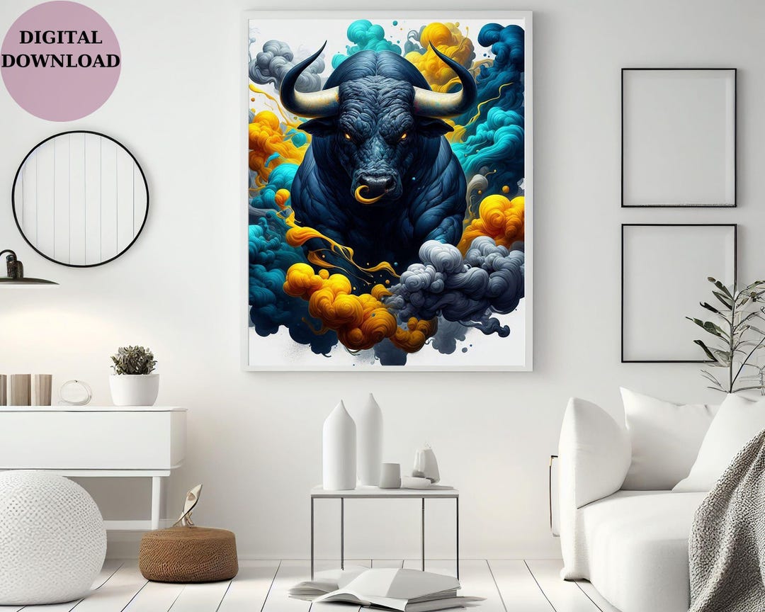 Bull Wall Art, Bull Silhouette Wall Art, Bold Bull Art for Walls ...
