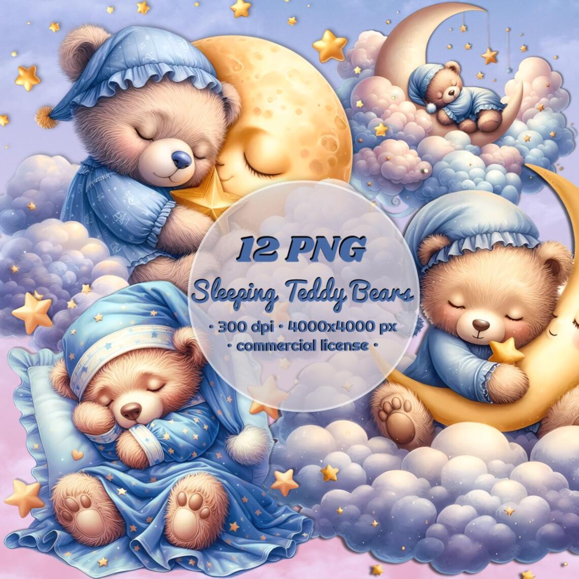 Purple Sleepy Teddy Bear Clipart High Res 12 PNG Cute Baby Bear Blue ...