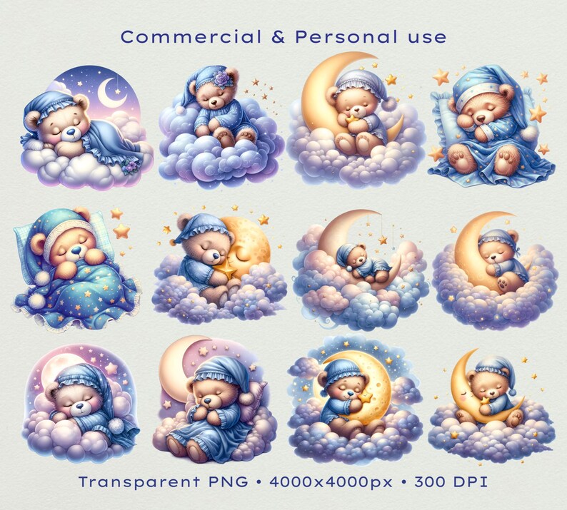 Purple Sleepy Teddy Bear Clipart High Res 12 PNG Cute Baby Bear Blue ...