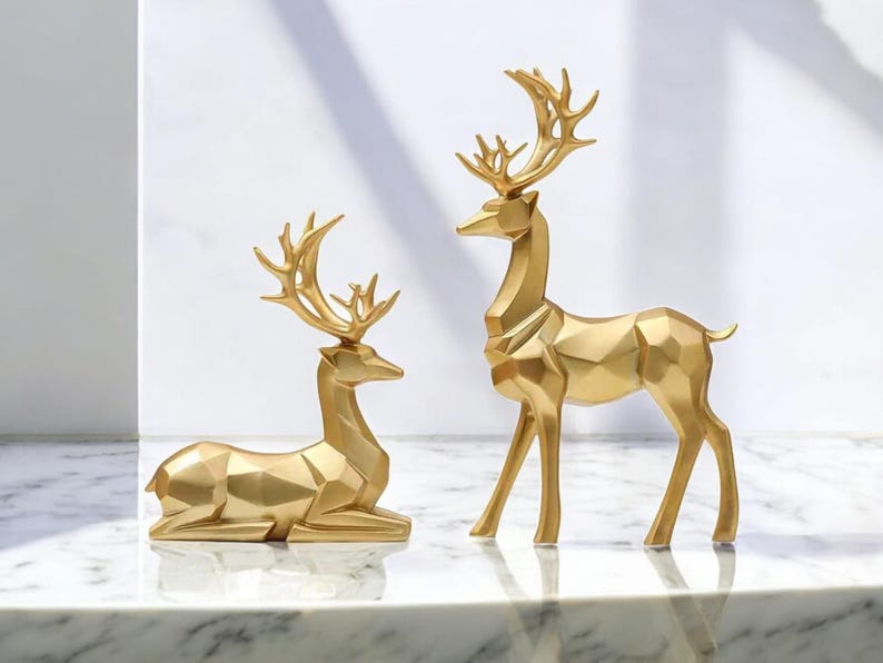 Gold Geometric Elk Sculpture Modern Resin Reindeer Statue for Home ...