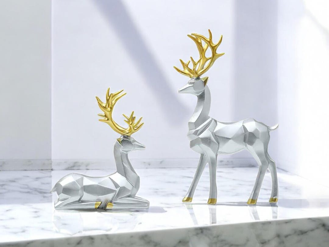 Gold Geometric Elk Sculpture Modern Resin Reindeer Statue for Home ...