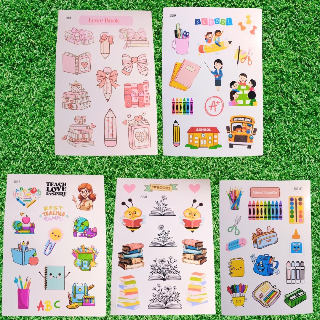 Handmade School and Book Themed Vinyl Sticker Sheets 6×4 Inches (glossy ...