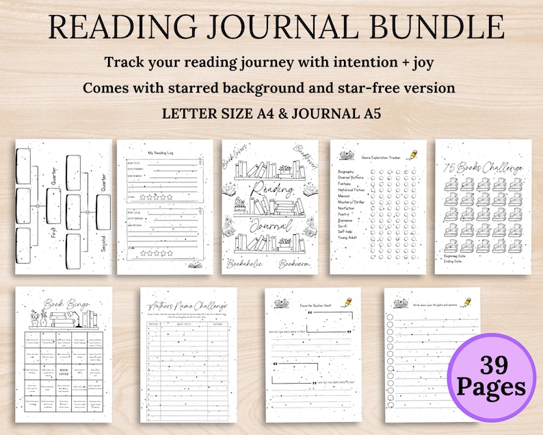 Printable Reading Journal Bundle: Book Tracker, Reading Log (A4/A5 ...
