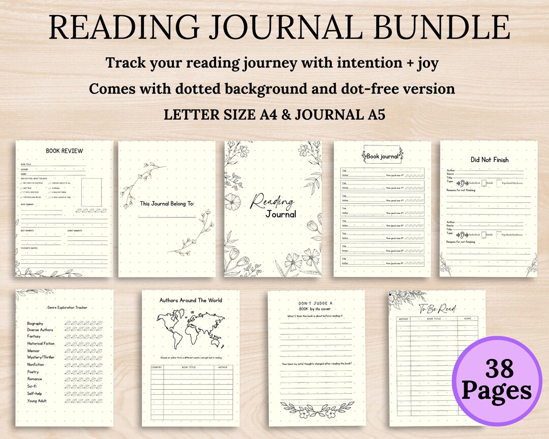 Floral Reading Journal Bundle: Printable Book Tracker (A4 & A5 Digital ...