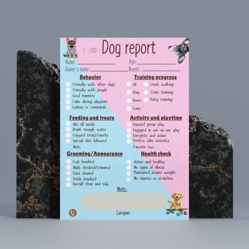 Dog Report Card Template - Etsy