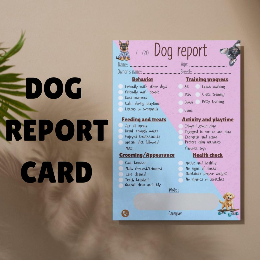 Dog Report Card Template - Etsy