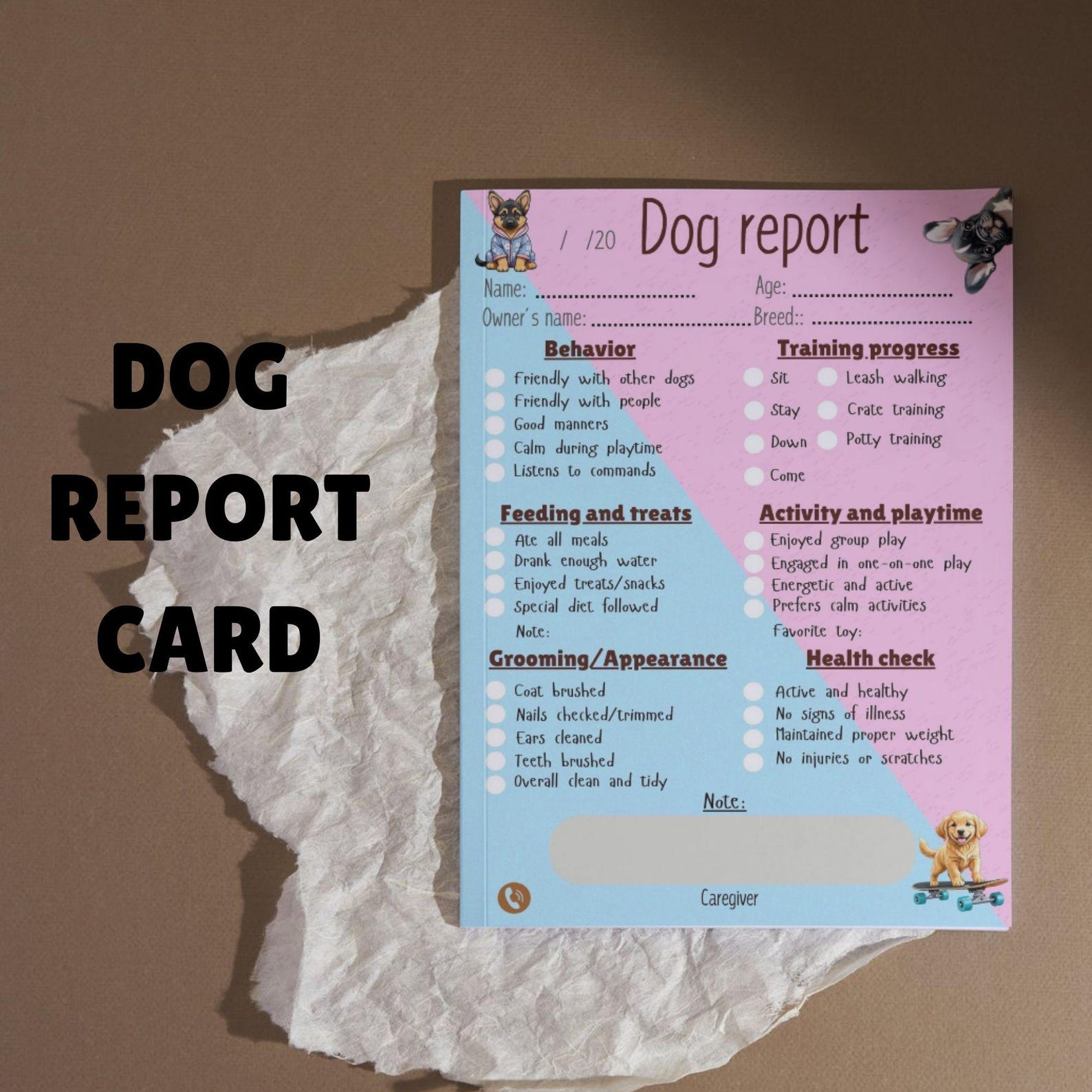 Dog Report Card Template - Etsy