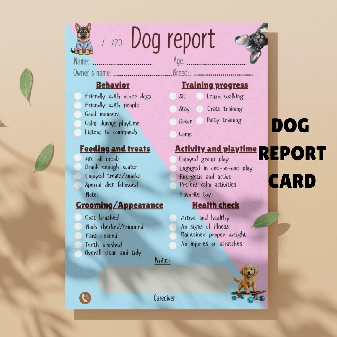 Dog Report Card Template - Etsy