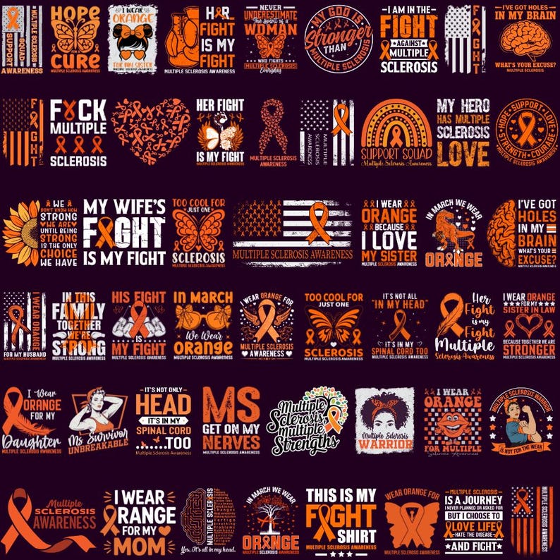 80+ Multiple Sclerosis Awareness PNG Bundle, MS Warrior Fighter Designs ...