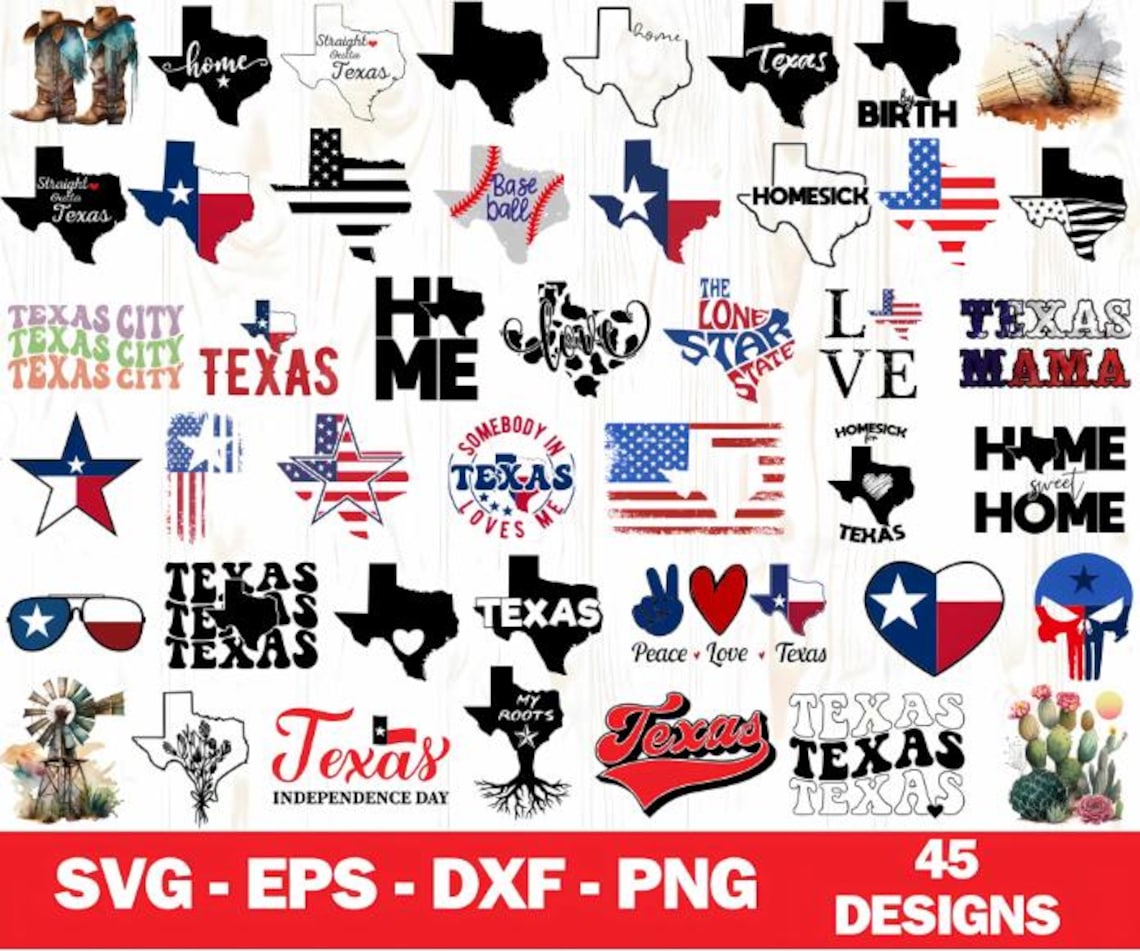 Texas SVG Bundle, State Flag, Heart Map, Cut File (svg, Png, Eps, Dxf ...
