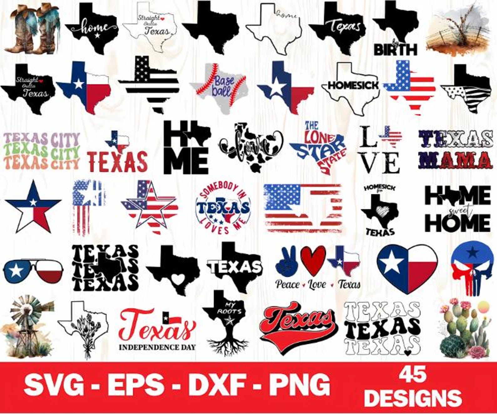Texas SVG Bundle, State Flag, Heart Map, Cut File (svg, Png, Eps, Dxf ...