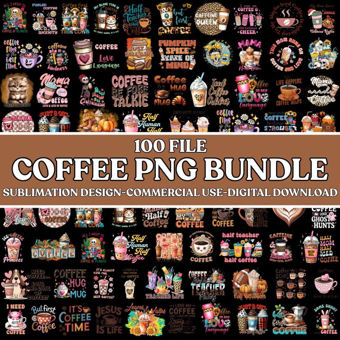 Coffee PNG Bundle: 100+ Coffee Cup Designs (digital File) - Etsy