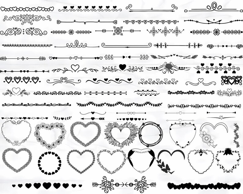 Heart Border Svg Bundle, Heart Text Divider Svg, Heart Svg, Heart ...