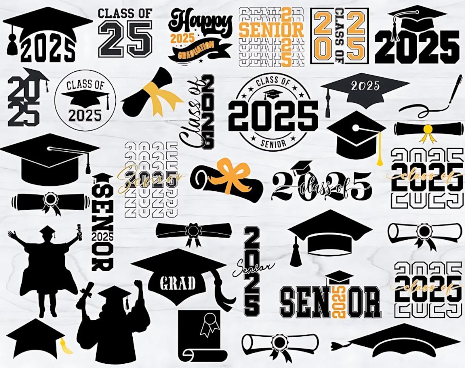 2025 Graduation SVG Bundle: Cap, Diploma, Cake Topper (digital Download ...