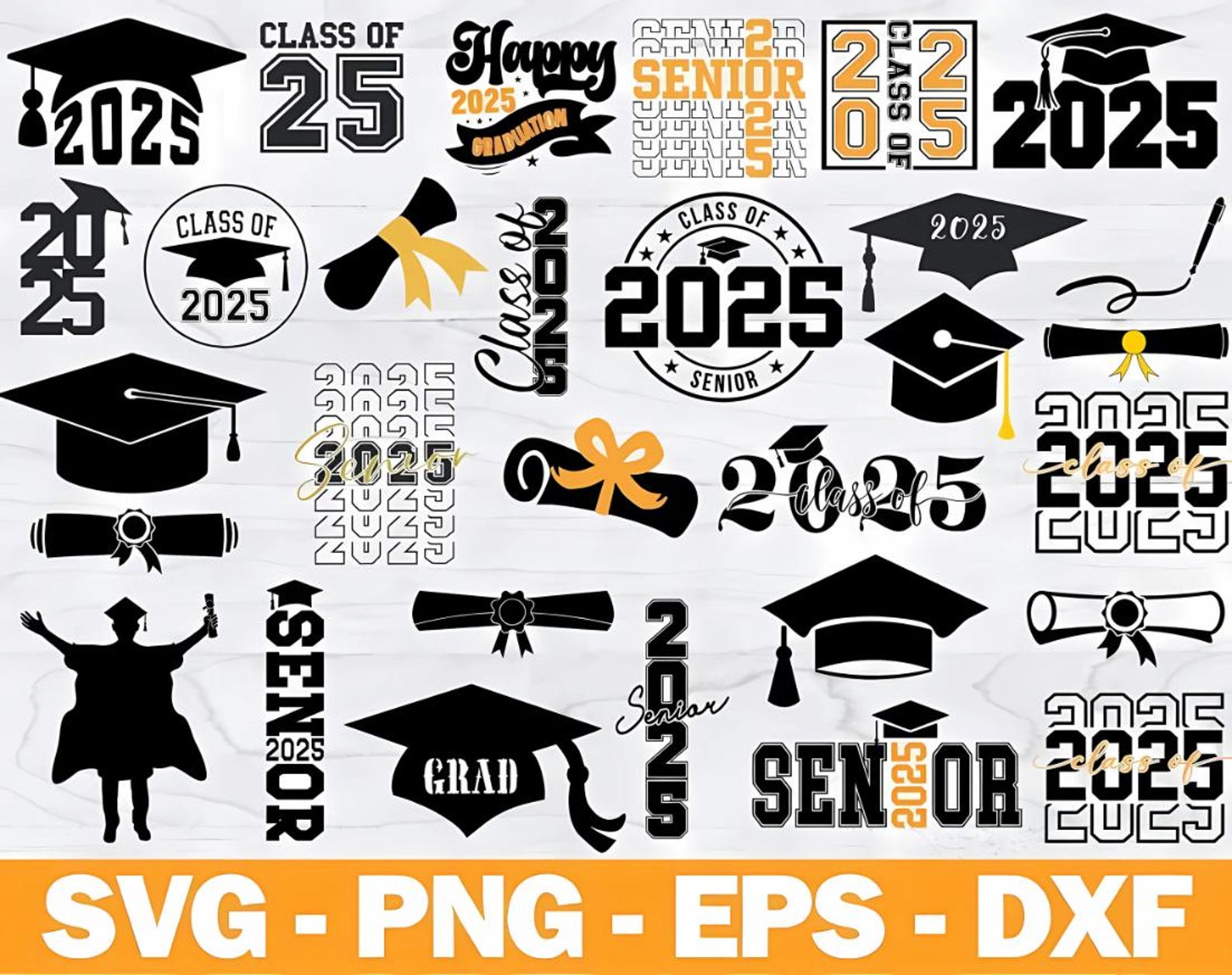 2025 Graduation SVG Bundle: Cap, Diploma, Cake Topper (digital Download ...