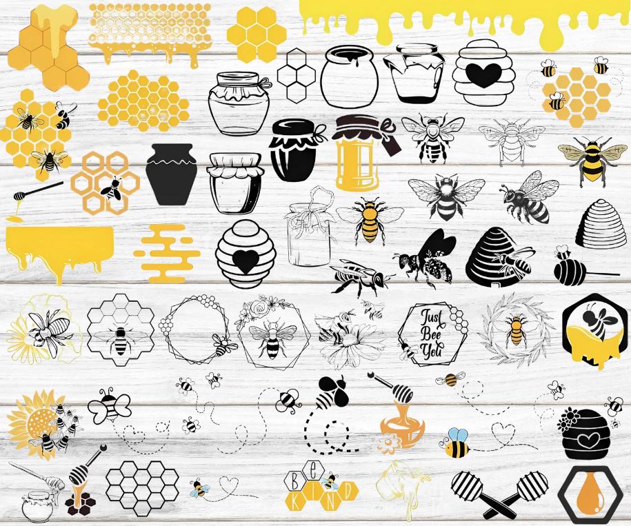 Bee SVG PNG Bundle: Honeycomb Clipart, Cricut Cut Files (digital ...