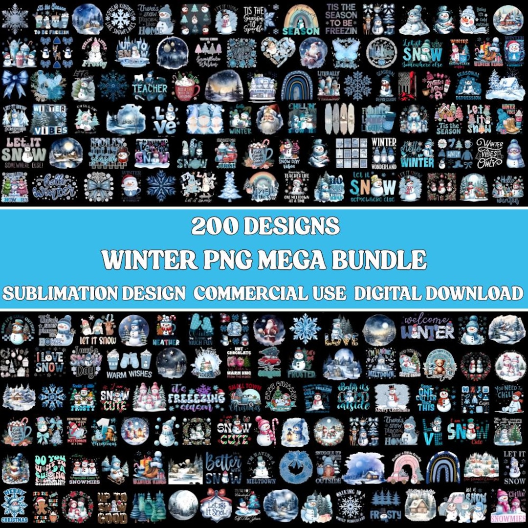 200+ Winter Mega Bundle PNG, Snowman, Reindeer, Watercolor Clipart ...