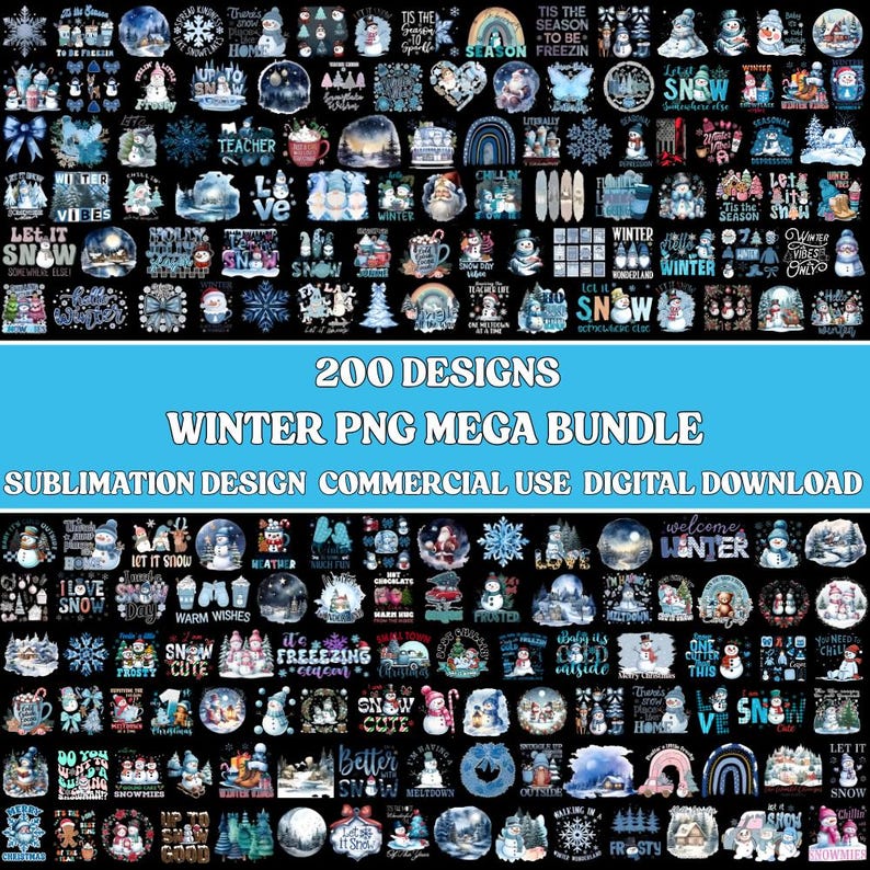 200+ Winter Mega Bundle PNG, Snowman, Reindeer, Watercolor Clipart ...