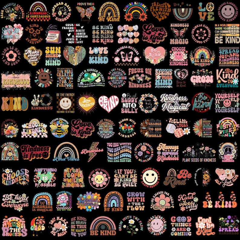 Kindness PNG Bundle – Be Kind, Groovy Quotes and World Kindness Day ...