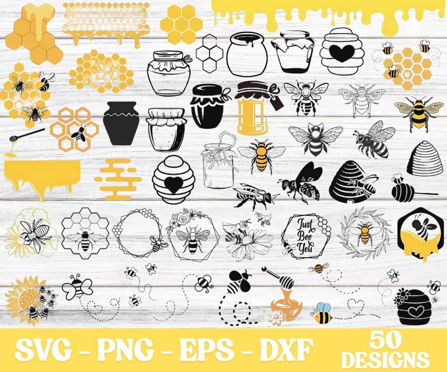 Bee SVG PNG Bundle: Honeycomb Clipart, Cricut Cut Files (digital ...