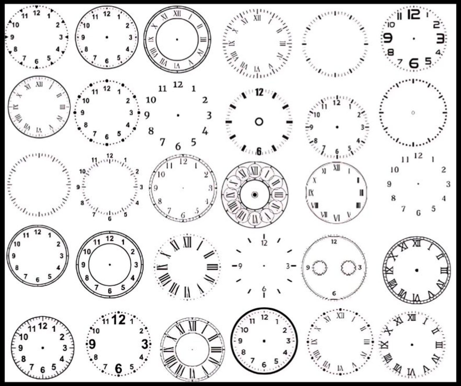 50 Clock Face Big Bundle Svg File, Clock Face Template Vector Printable ...