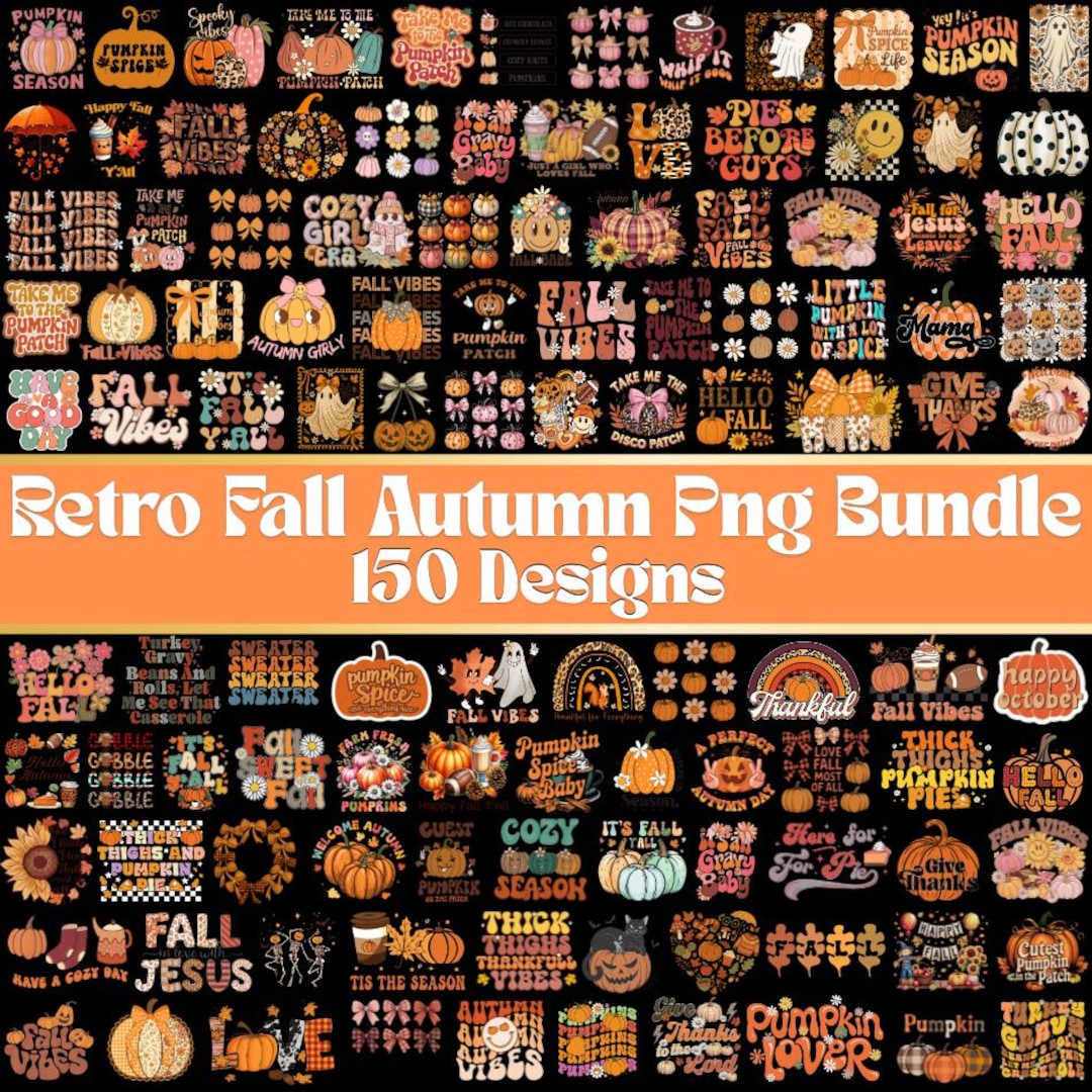 Retro Fall PNG Bundle: Autumn & Thanksgiving Designs (digital Download ...