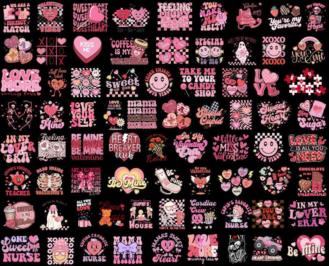 100+ Designs Valentine Mega Bundle Png, Retro Valentine Png, Valentines ...